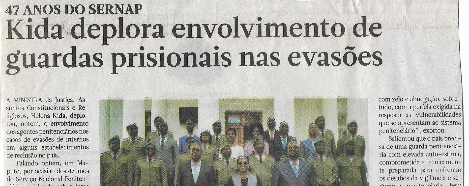 47 anos do SERNAP: Kida deplora envolvimento de guardas prisionais nas ...